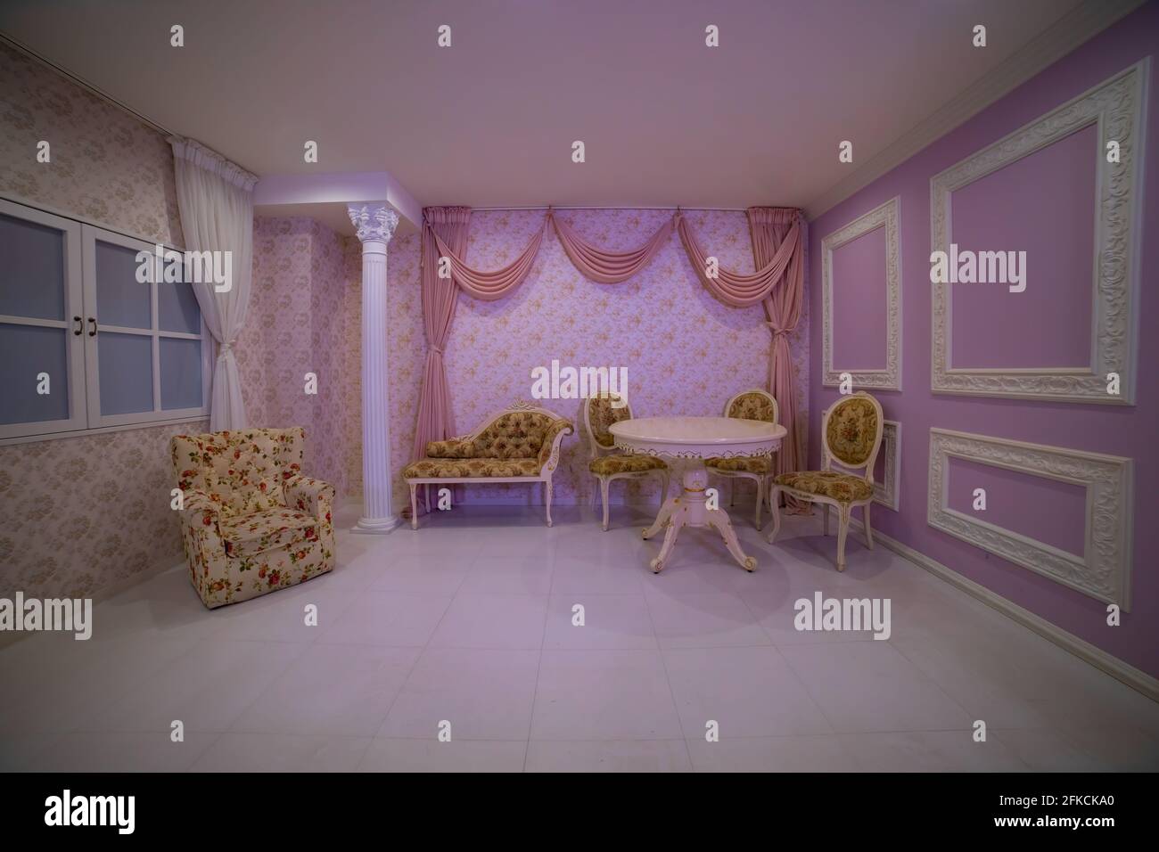 Cute pink furnitures in the pink room in the studio wide shot Stock ...