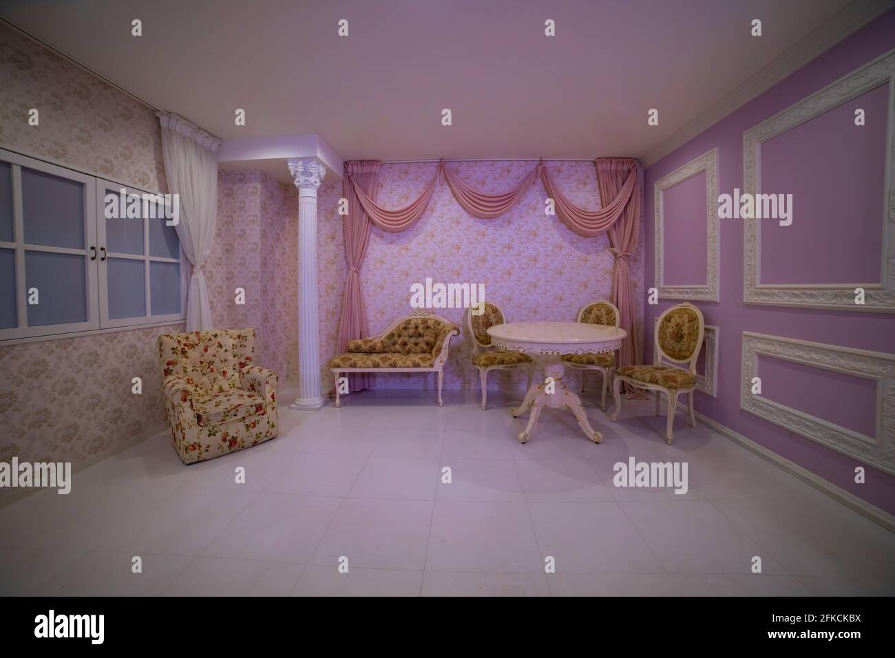 Cute pink furnitures in the pink room in the studio wide shot Stock ...
