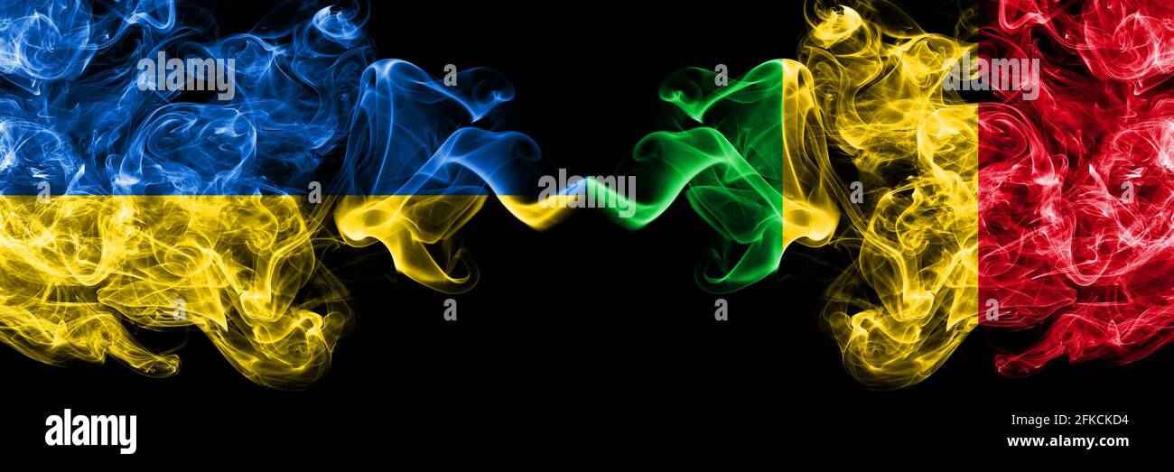 Ukraine, Ukrainian vs Mali smoky mystic flags placed side by side ...