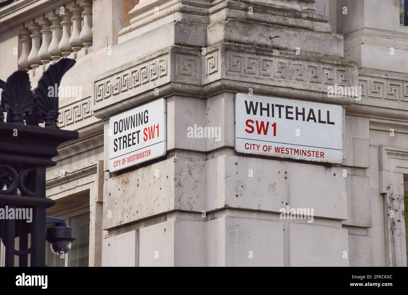 London, United Kingdom. 30th April 2021. Detail of the Downing Street ...
