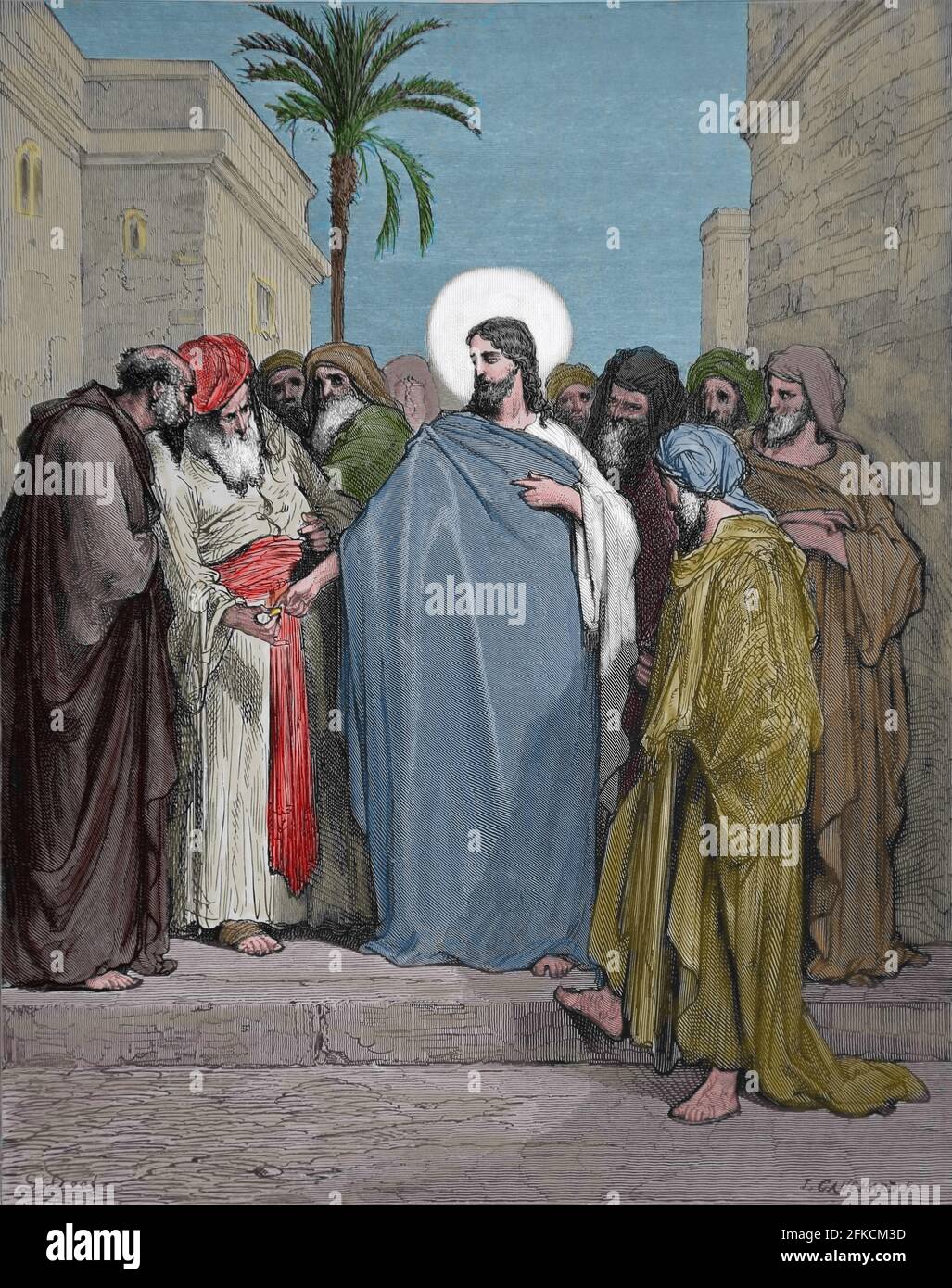 Christ and the tribute money. (Matthew 22:21). Engraving. Bible ...