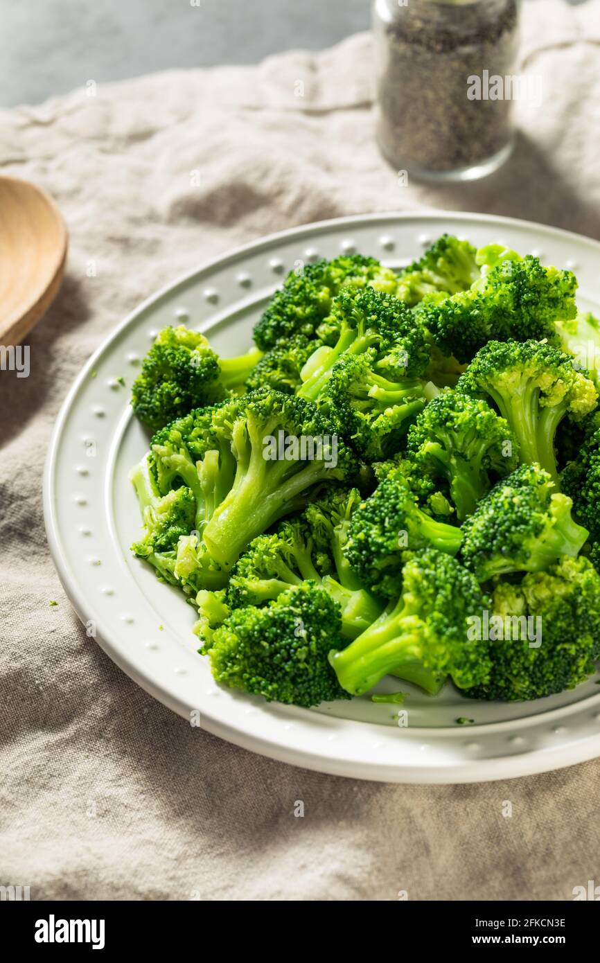 Homemade Warm Steamed Broccoli with Salt and Pepper Stock Photo - Alamy
