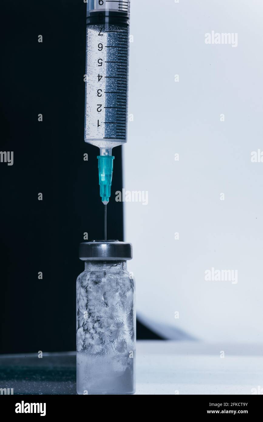 Medicine, Injection, vaccine and disposable syringe, drug concept ...