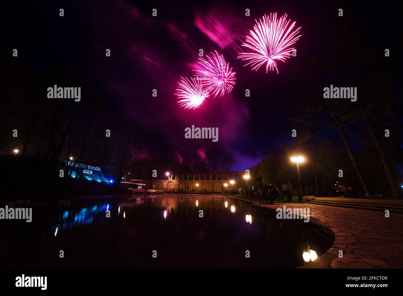 festival of historical reconstruction in European city, colourful ...