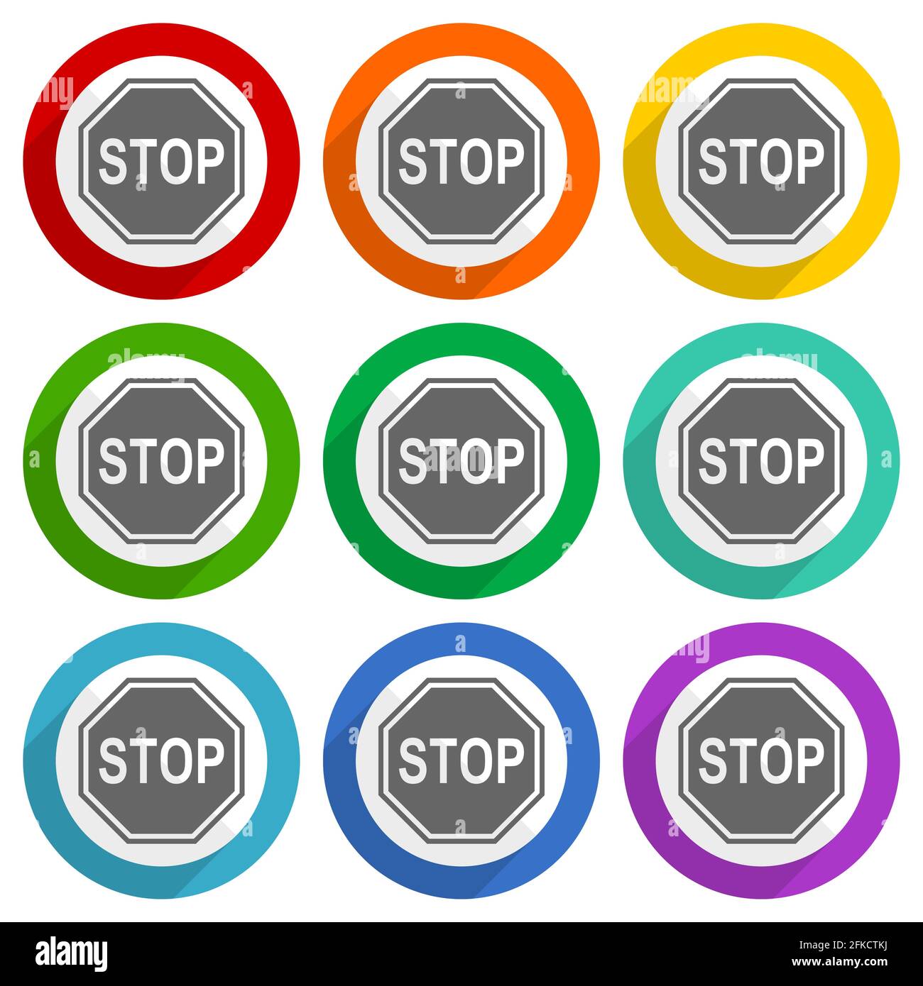 Stop, sign, danger, warning vector icons, set of colorful flat design ...