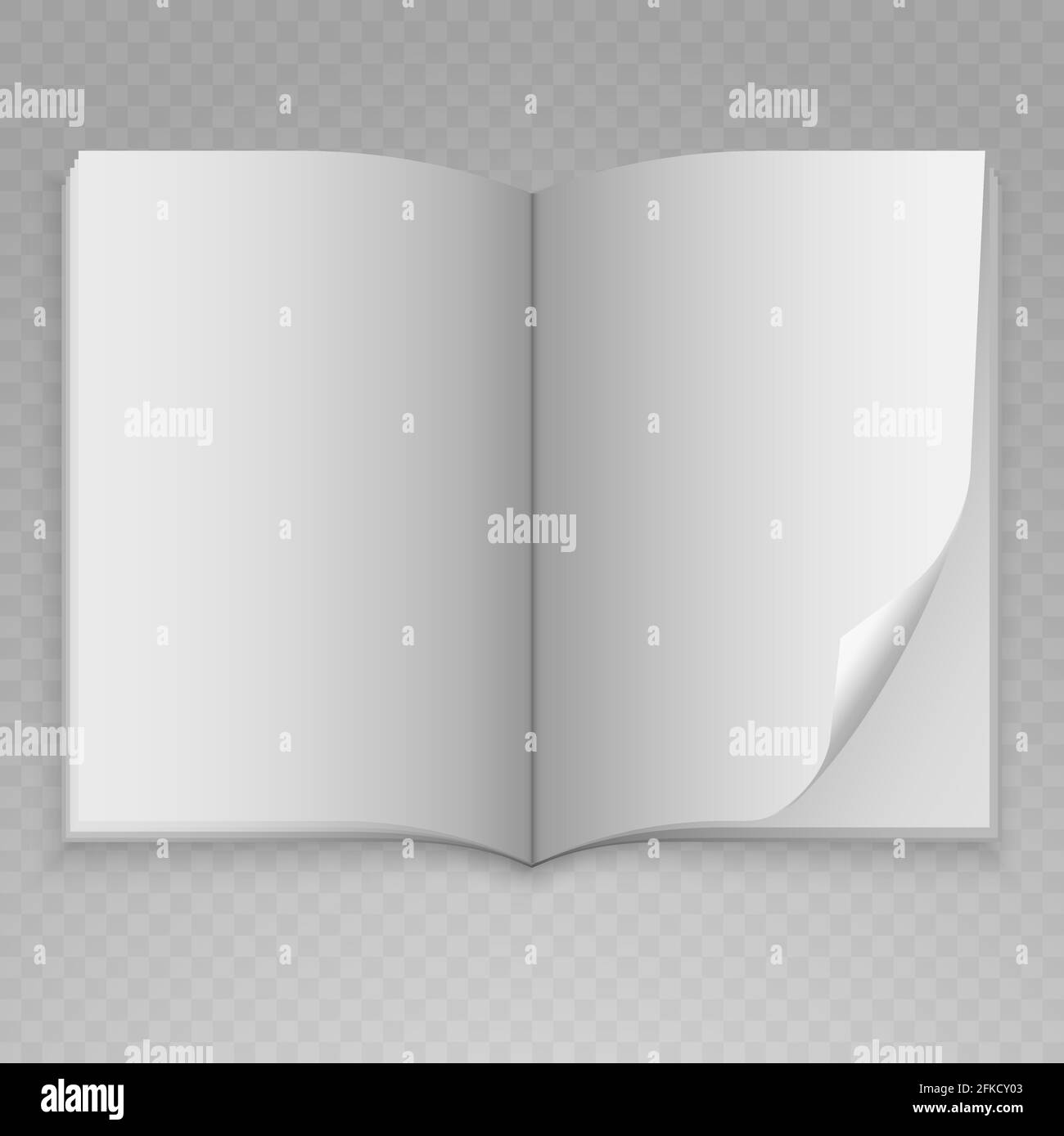 Open magazine with blank pages on transparent background. Template for ...