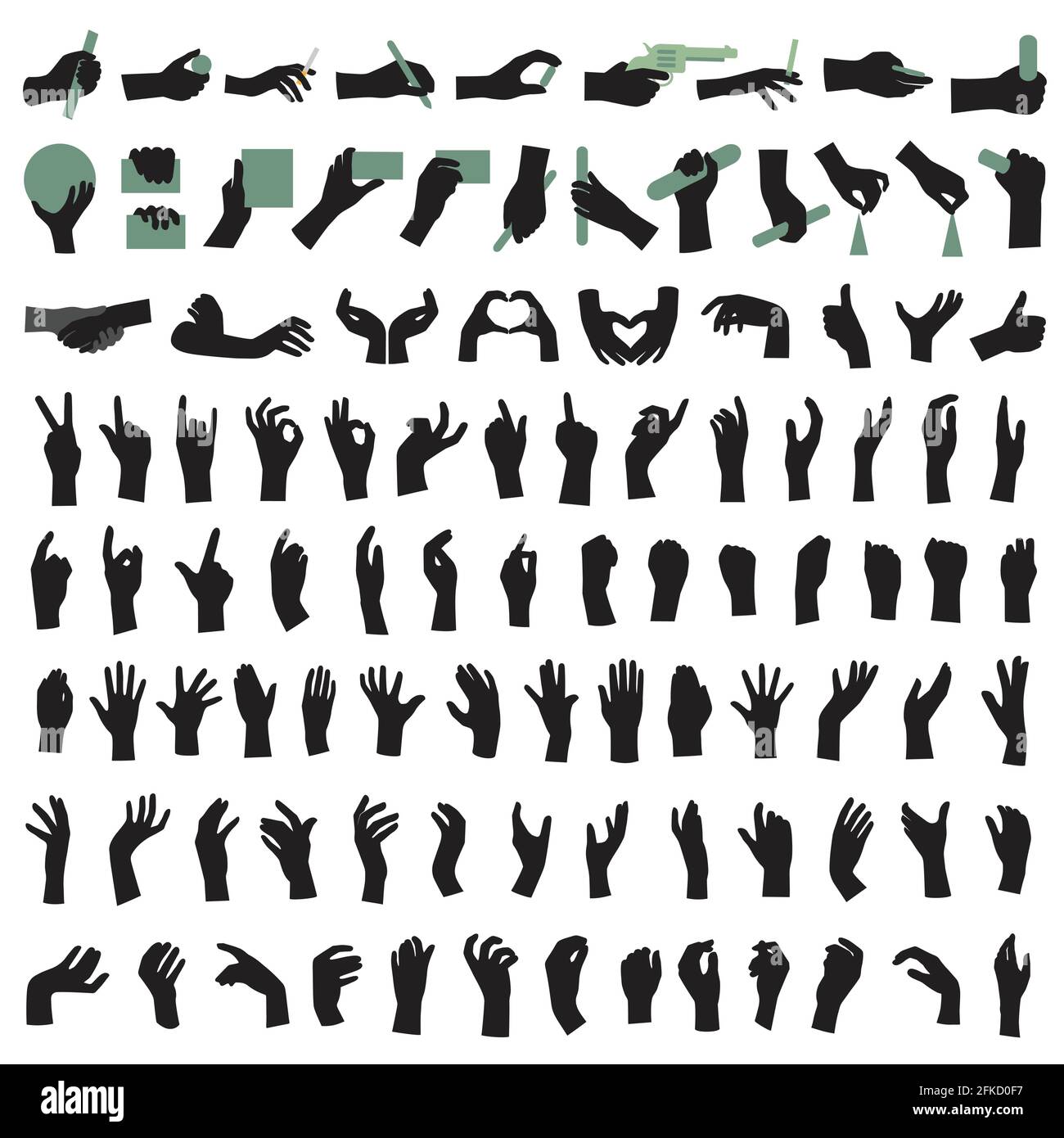 vector illustration of collection of hand gestures silhouettes Stock ...