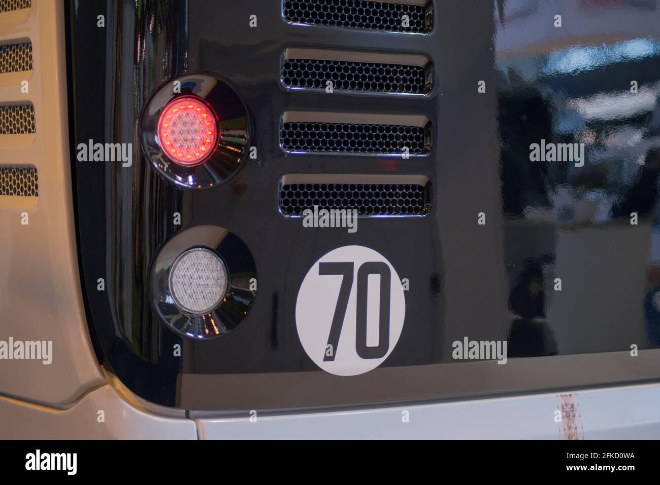 Bus lights and speed sticker on a big new vehicle, Transportation and ...