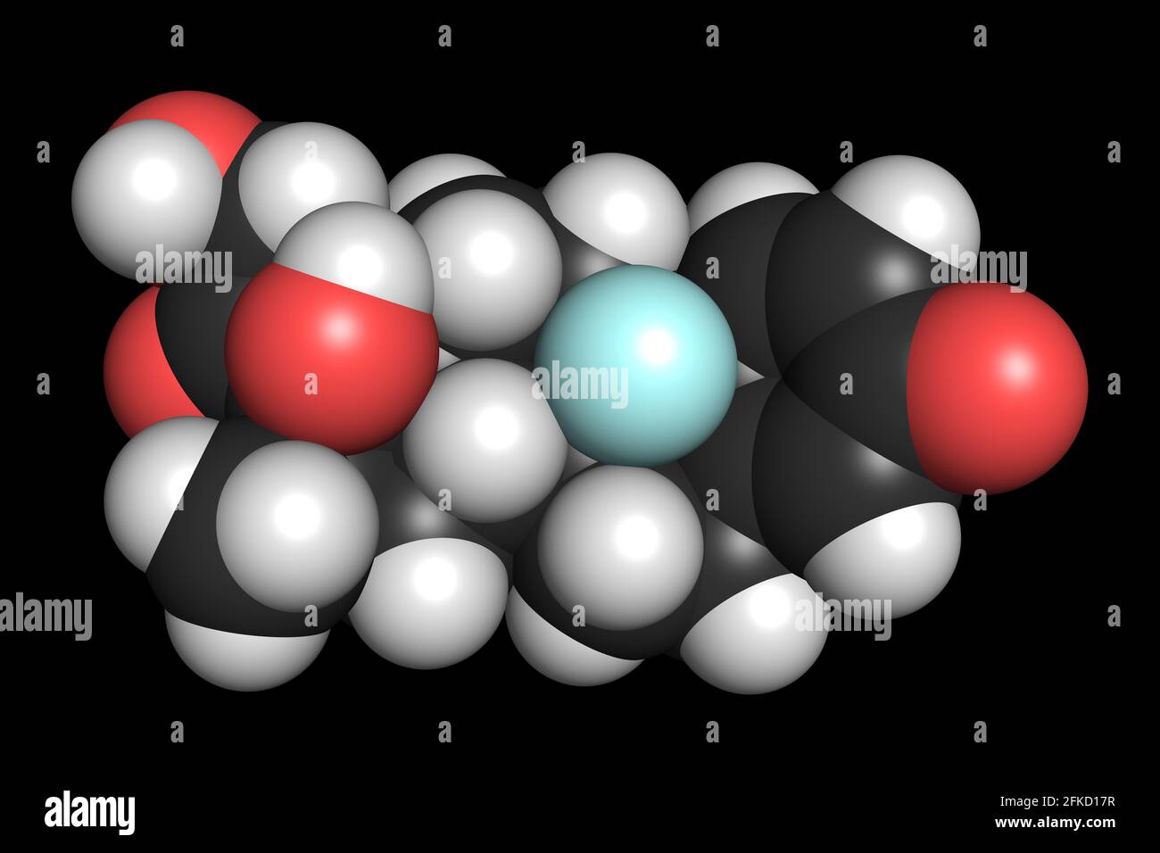 Dexamethasone glucocorticoid medication molecule 3D render chemical ...