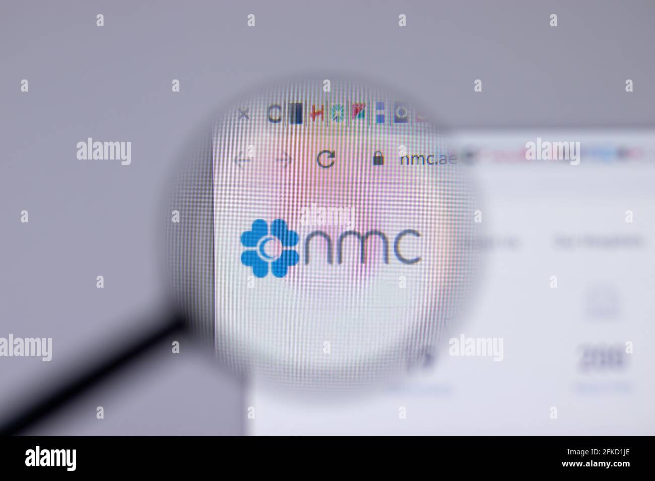 New York, USA - 26 April 2021: NMC Health company logo close-up on ...