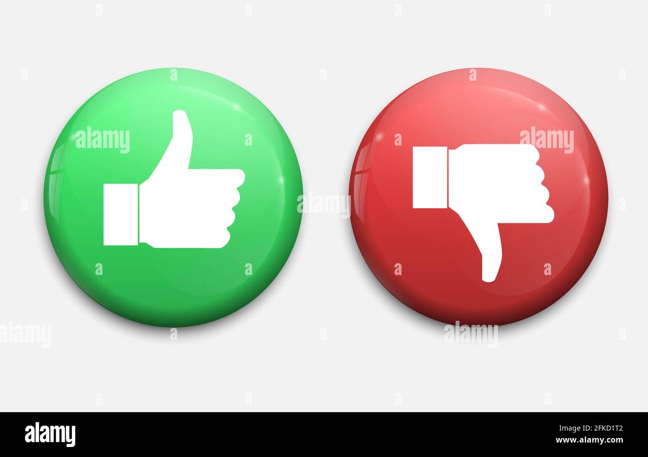 Thump Up and Thump Down Hands - vector illustration, green and red ...