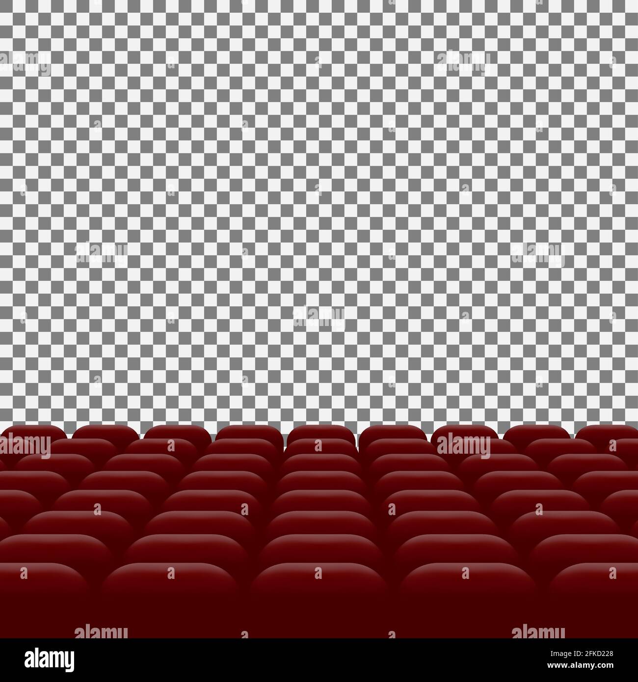 Rows of red cinema movie theater seats on transparent background ...