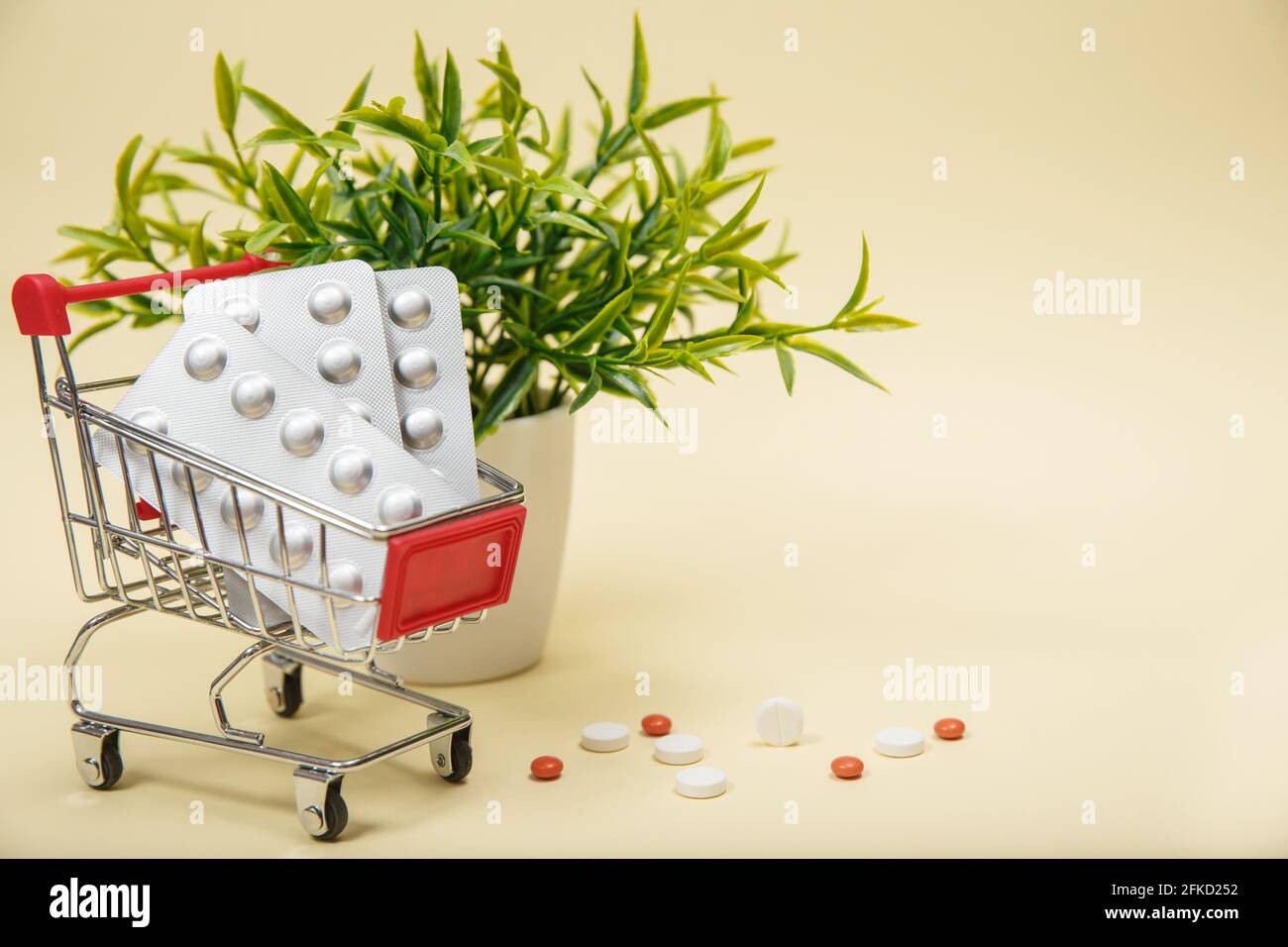 Shopping trolley with pills and medicine. Pills in shopping cart on ...