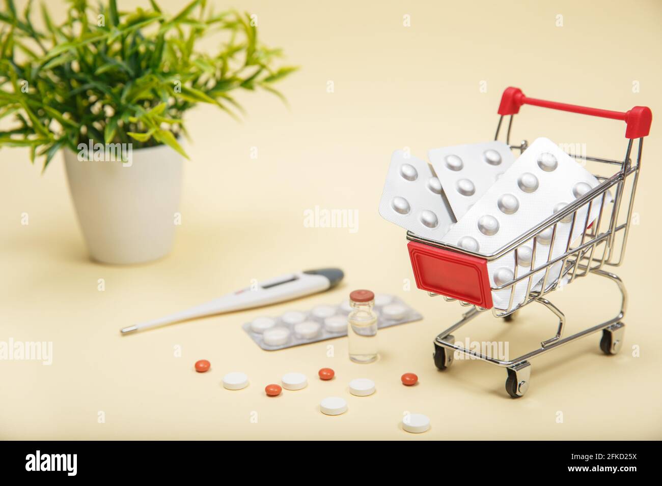 Shopping trolley with pills and medicine. Pills in shopping cart on ...