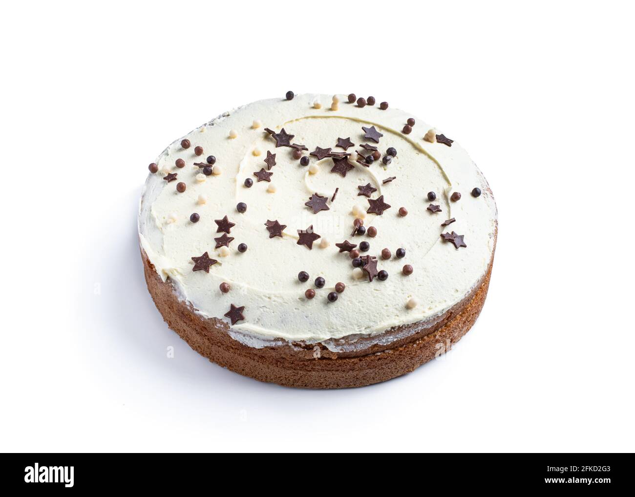 Madeira party cake isolated on white Stock Photo - Alamy