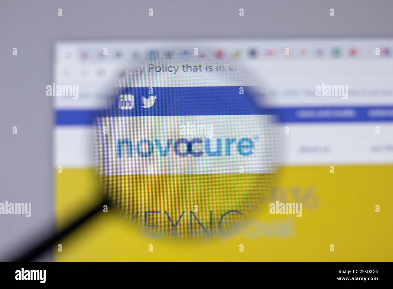 New York, USA - 26 April 2021: NovoCure company logo close-up on ...
