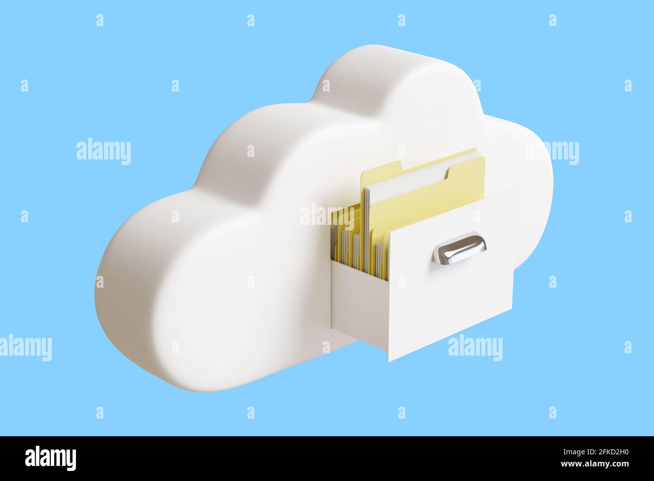 Cartoon cloud with drawer full of folders with files isolated on blue ...