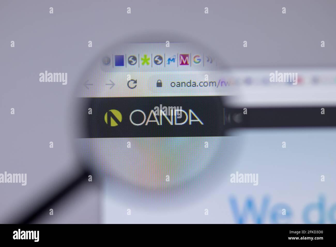 New York, USA - 26 April 2021: Oanda company logo close-up on website ...