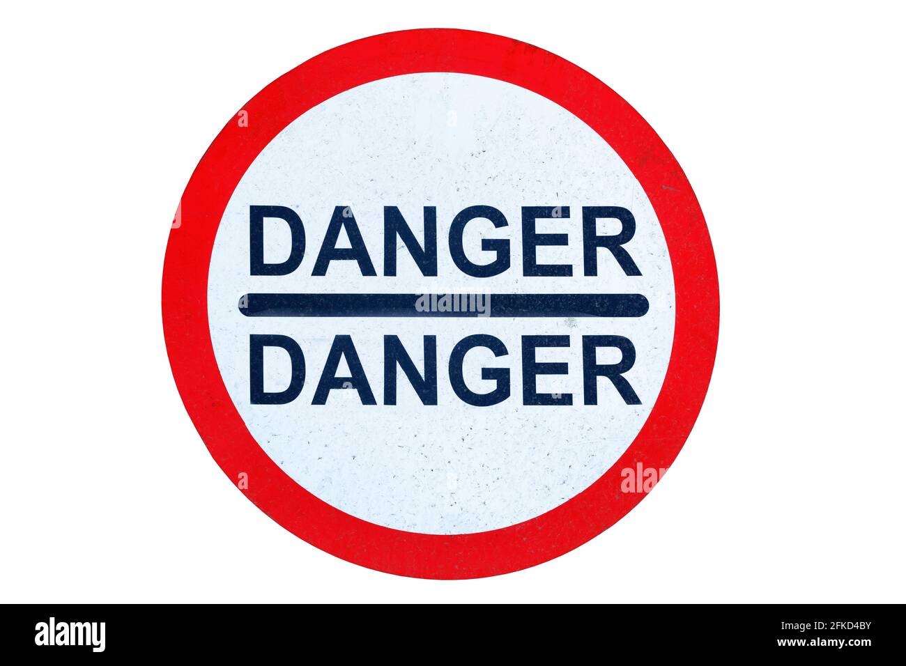 A round worn badge with a double inscription Danger and a red rim ...