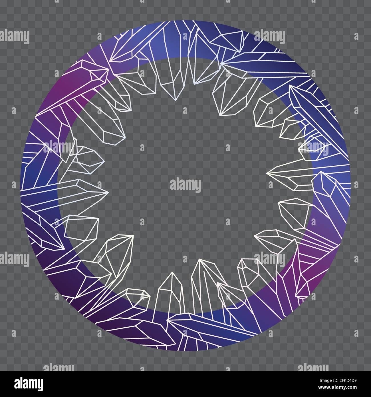 Blue-purple-pink round frame with white outlines of healing crystals ...