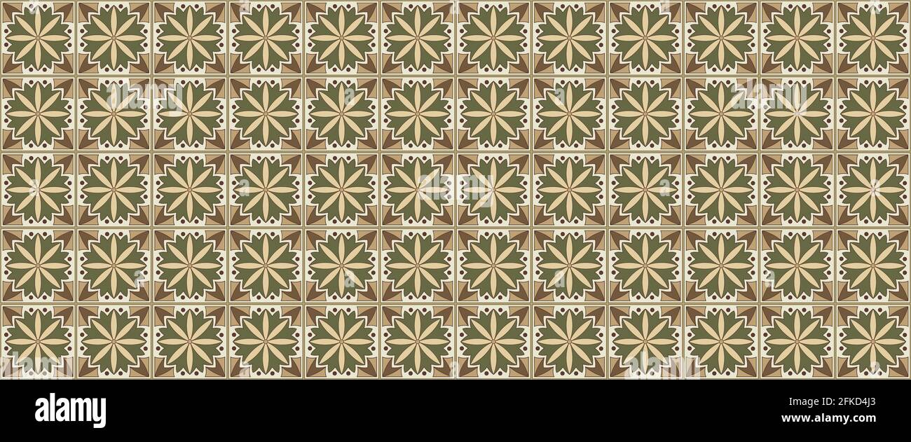 Geometric background square tile, floral ethnic pattern in beige green ...