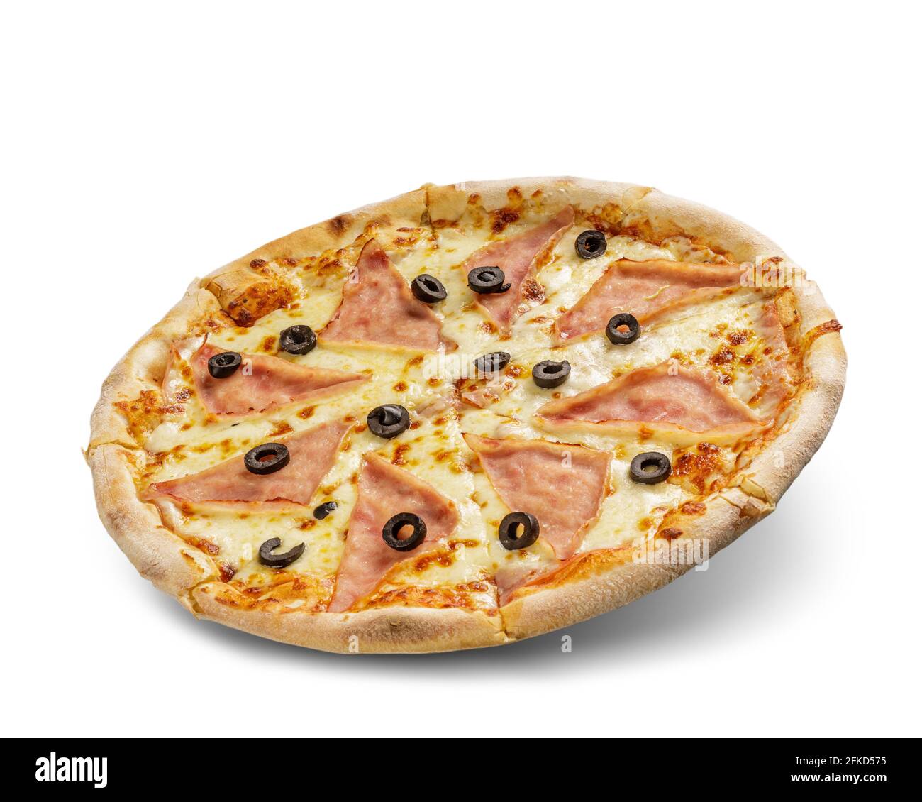 Isolated pizza, levitated on white background with shadow. Delicious ...