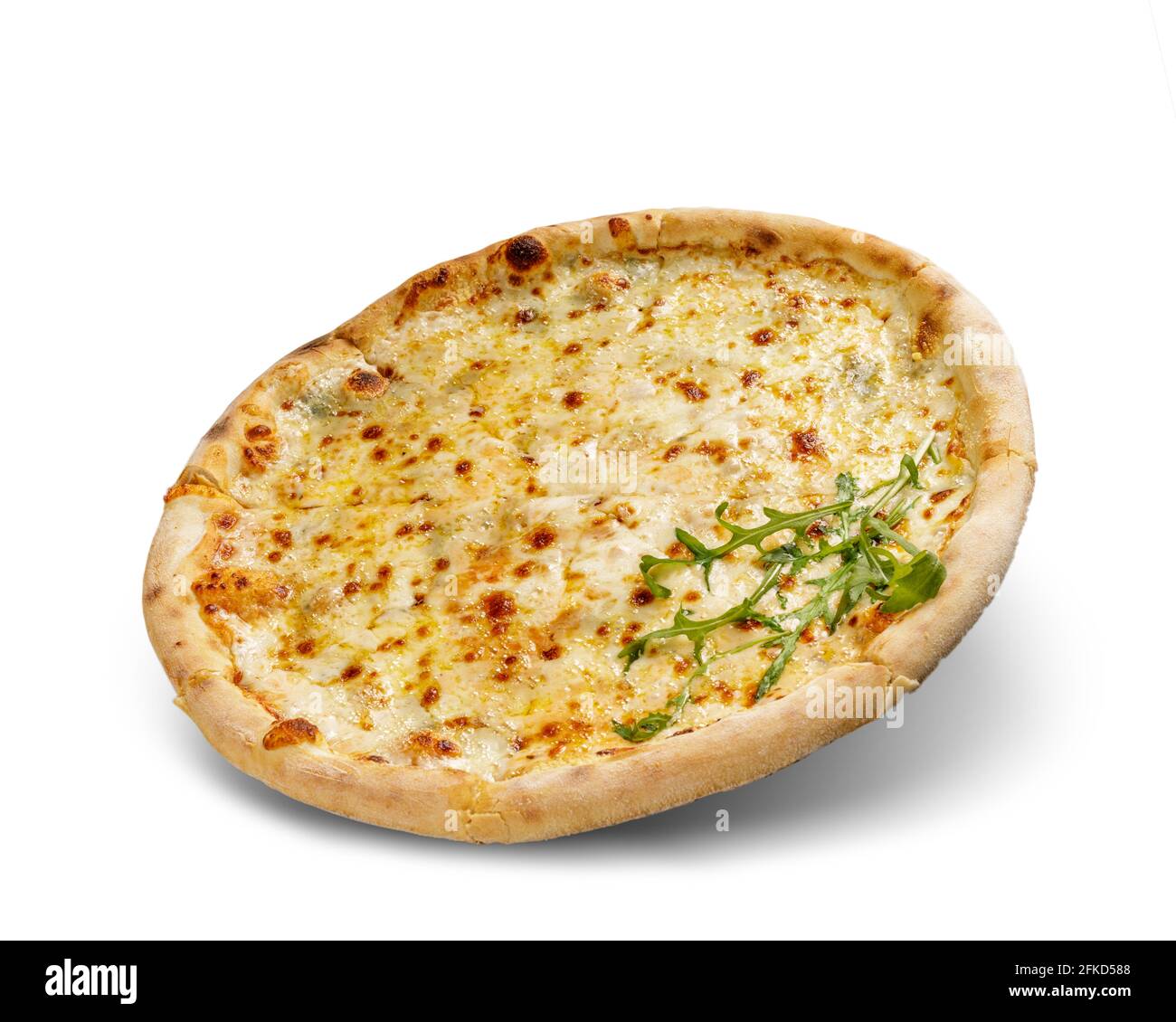 Isolated pizza, levitated on white background with shadow. Delicious ...