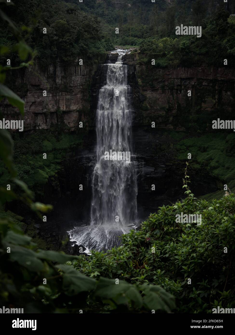 Nature panorama view of Bogota river waterfall Salto del Tequendama in ...