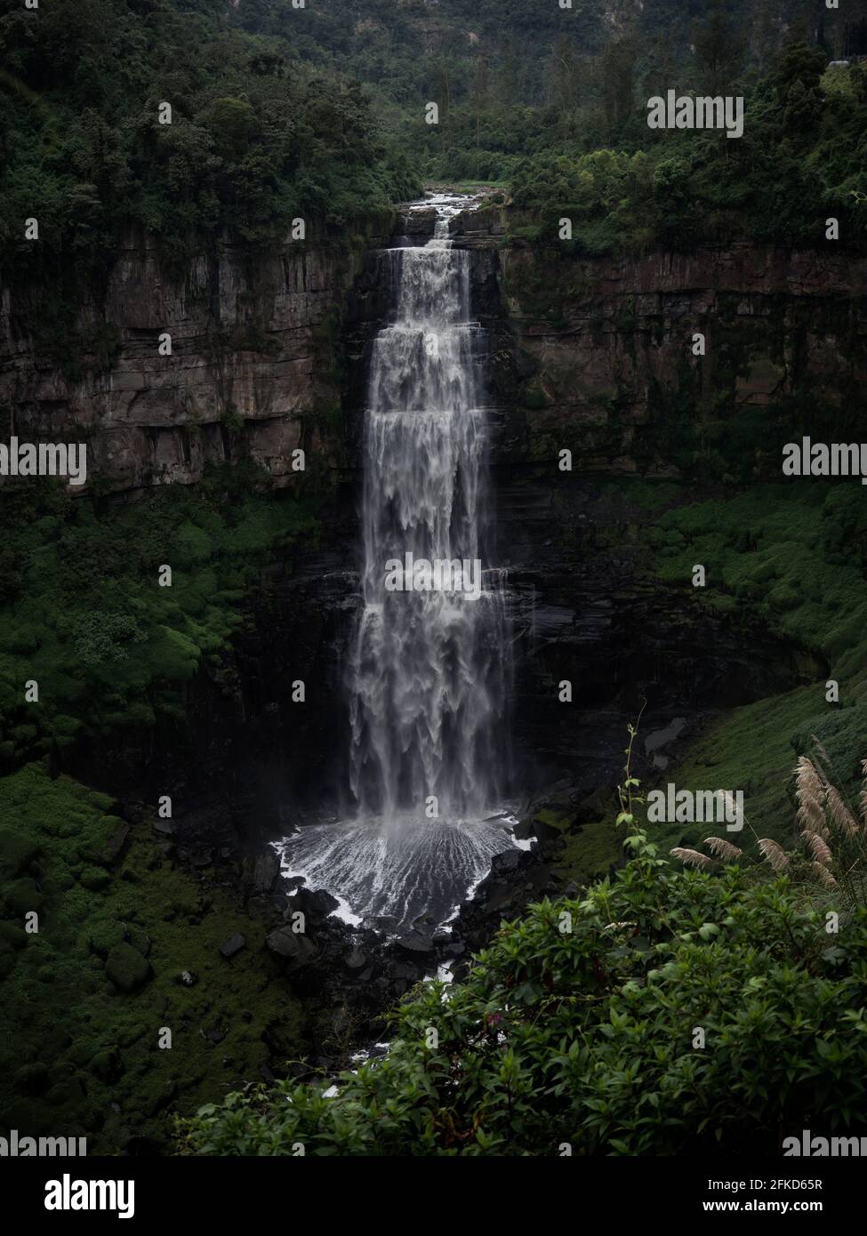 Nature panorama view of Bogota river waterfall Salto del Tequendama in ...