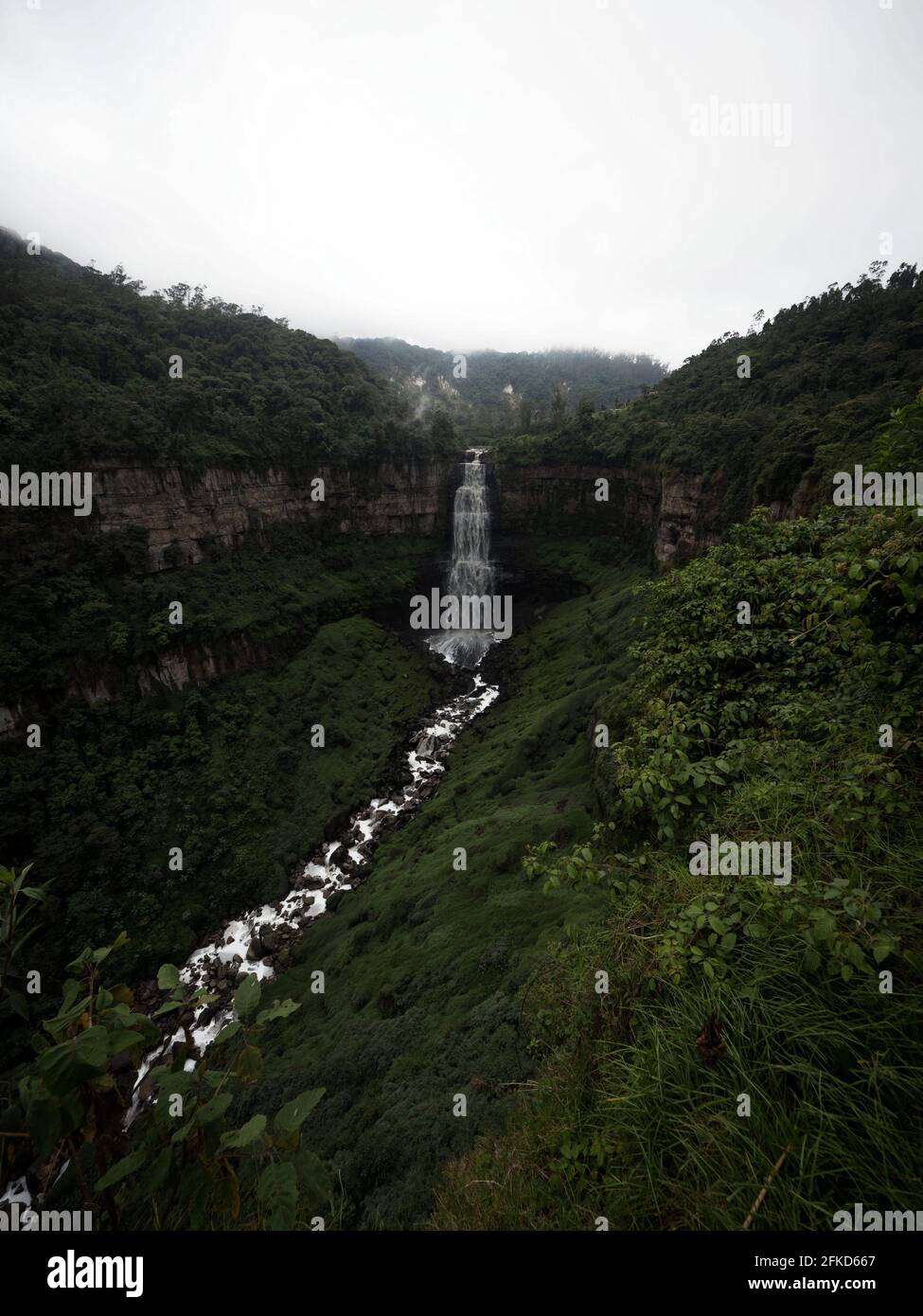 Nature panorama view of Bogota river waterfall Salto del Tequendama in ...