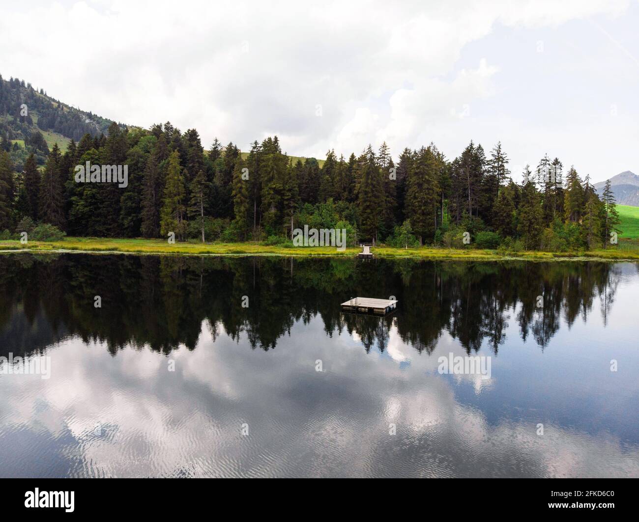 Aerial panorama view of alpine mountain lake Schwendisee with Santis ...