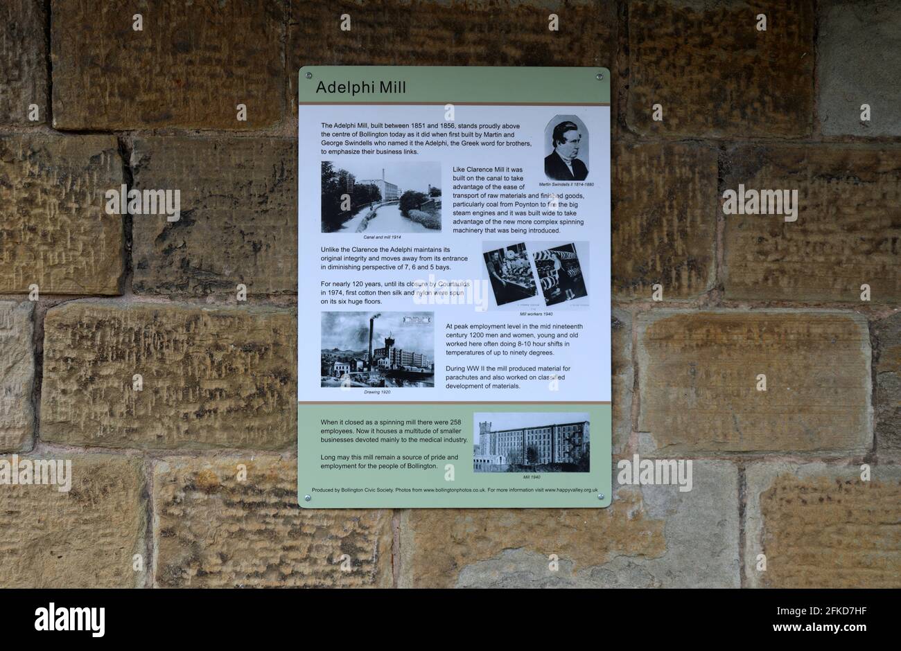 Tourist information board at Adelphi Mill in Bollington Stock Photo - Alamy