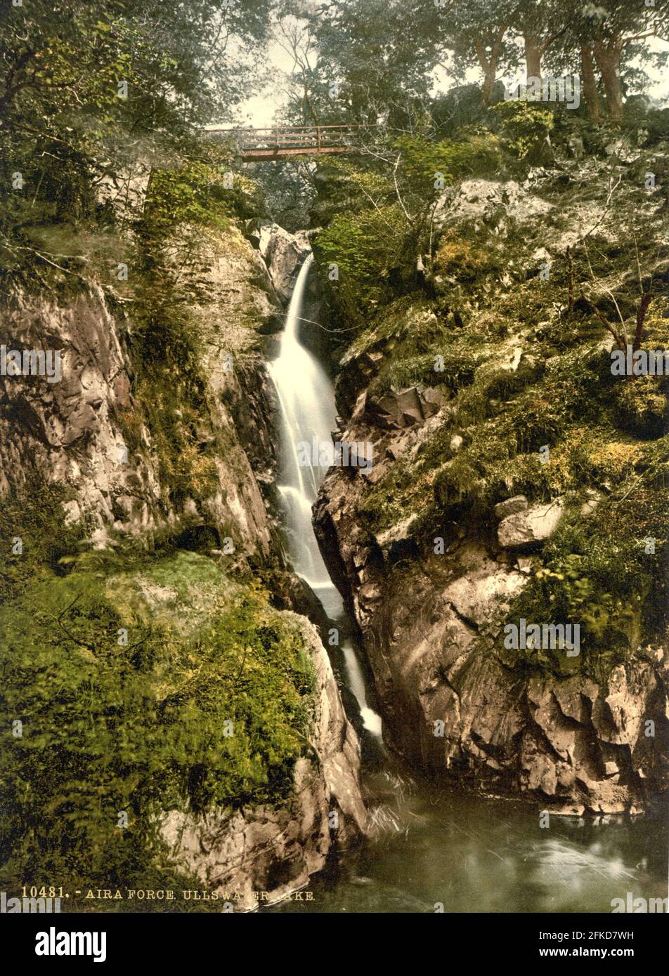 Aira Force waterfall in The Lake District, Cumbria circa 1890-1900 ...