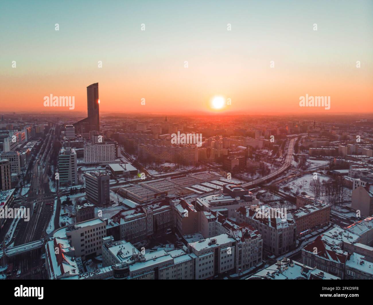 Sunset in Wroclaw, Poland. Skyscraper against the beautiful sky with a ...