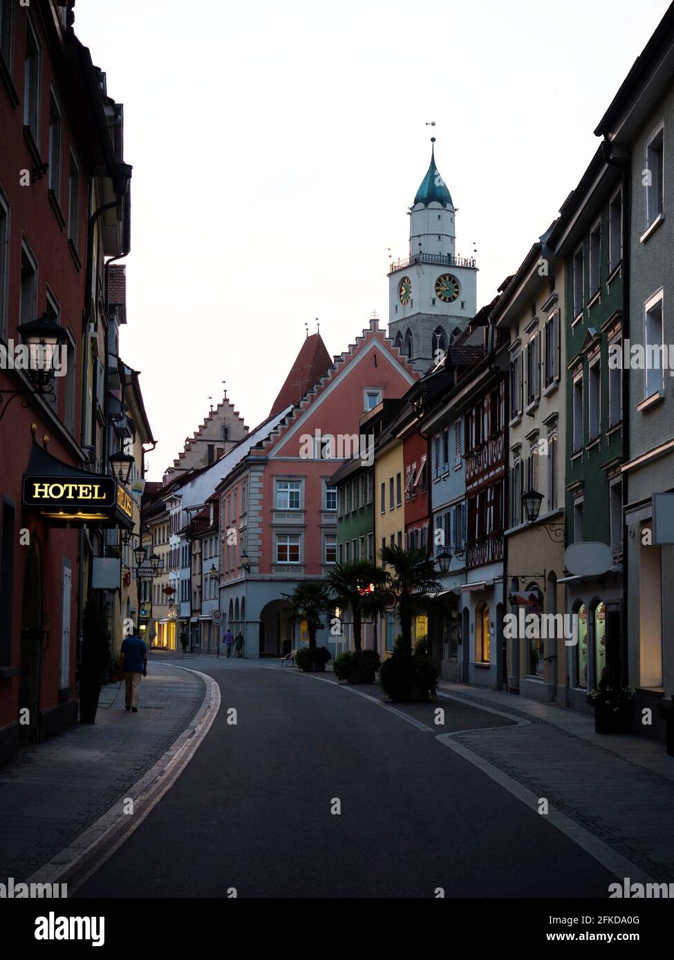 Cityscape street scene panorama in colorful charming historic old town of Uberlingen at Lake ...