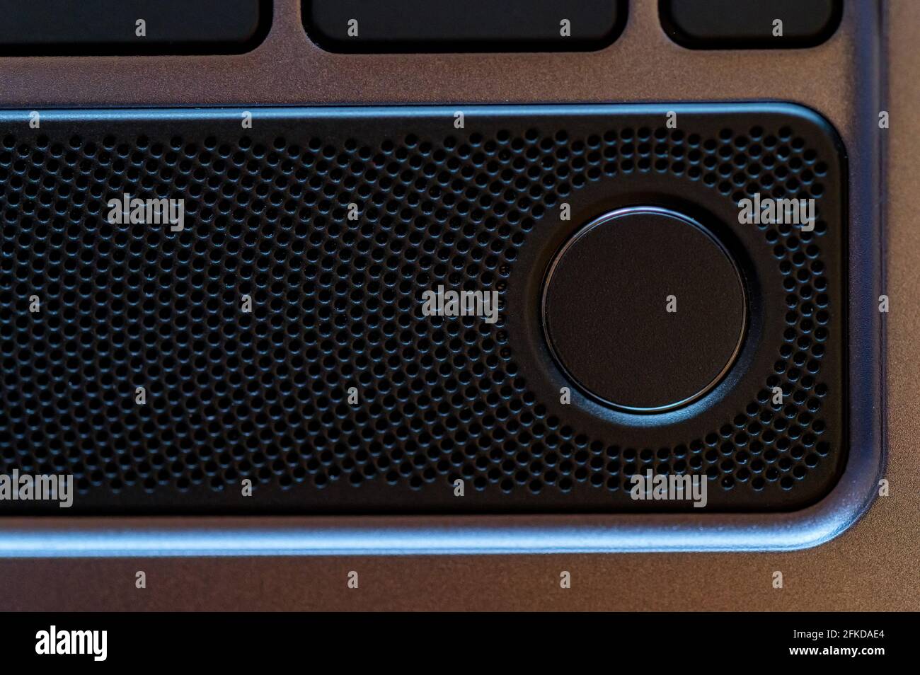 Close-up photo laptop fingerprint sensor. Biometric fingerprint print ...