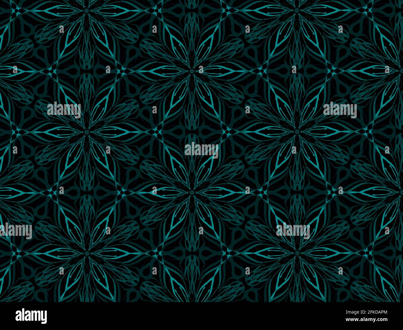 teal floral pattern with different shades giving 3d effect in black ...