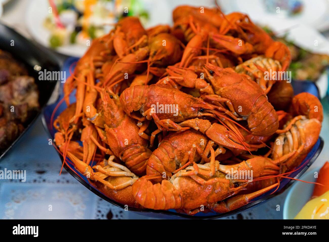 Prepared crayfish boiled with dill in a bowl Stock Photo - Alamy