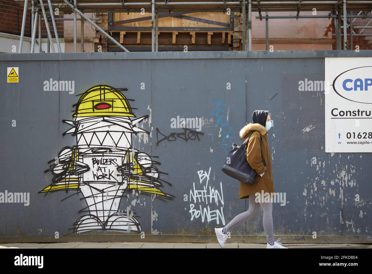 London, UK - 16 Apr 2021: A street mural, drawn by graffiti artist ...