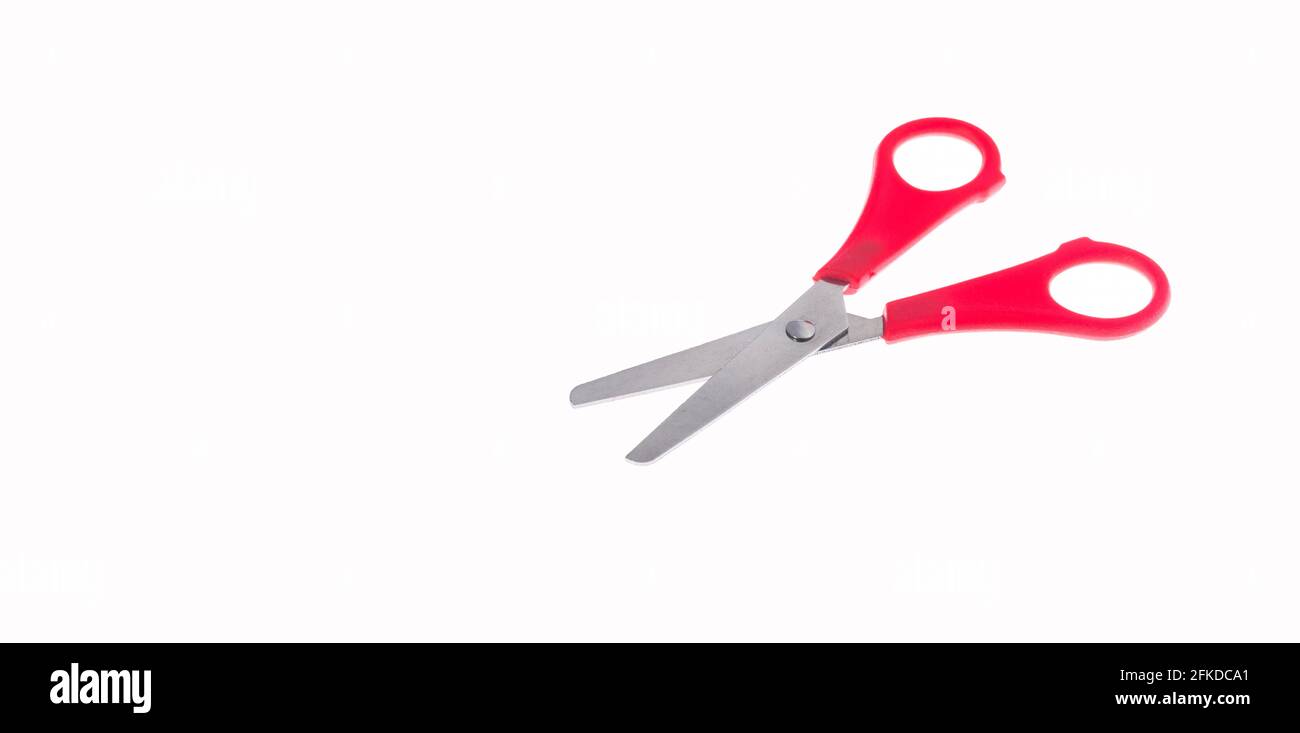 Round tip scissors with plastic handle - White background Stock Photo ...