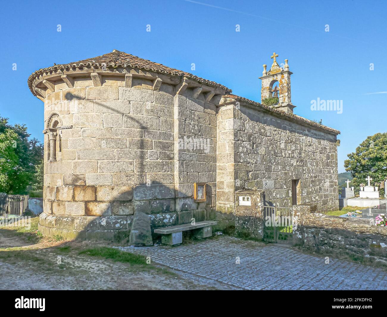 an old 12th century church at the camino de Santiago, San Julian do ...