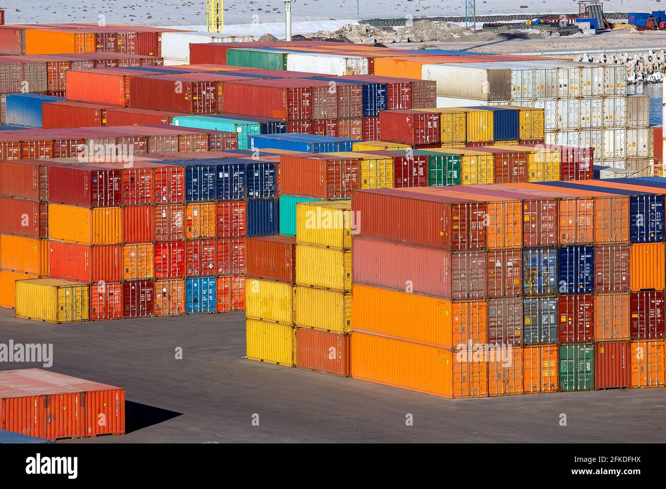 port warehouse of a container terminal with export cargo stockpiled at ...