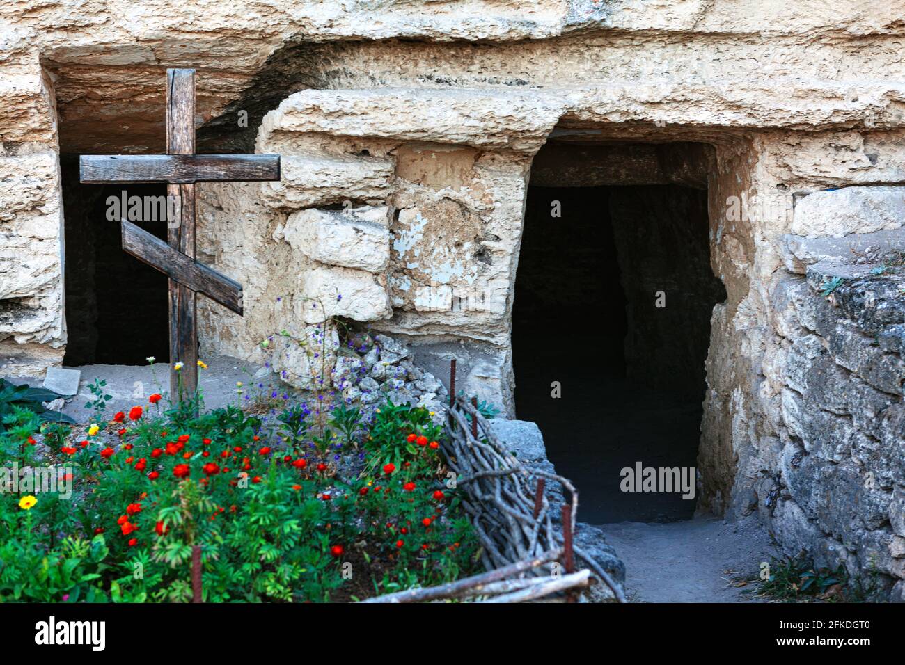 Monastery built in cave . Famous cave monastery in village Tipova from ...