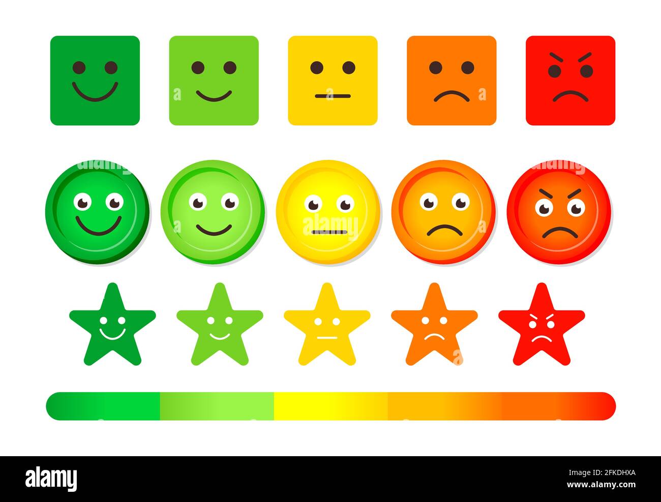 Emotion feedback scale icons or bar. Set of color emoticon indicator of ...