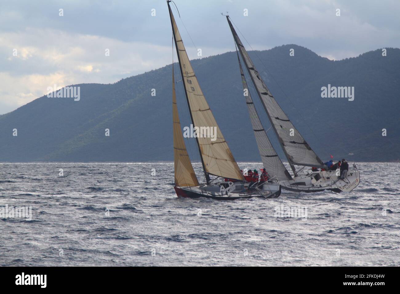 Bodrum,Turkey. 09 December 2017: Sailboats sail in windy weather in the ...