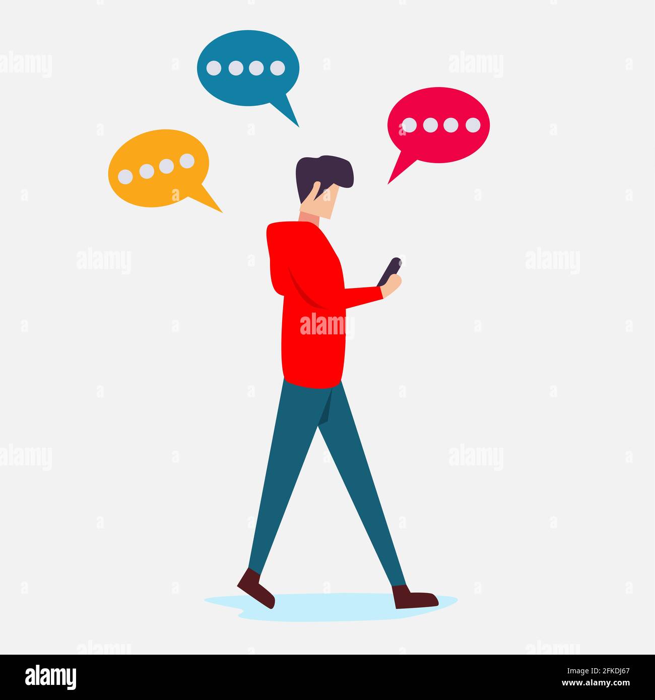 Cartoon addicted man using mobile phone hi-res stock photography and ...