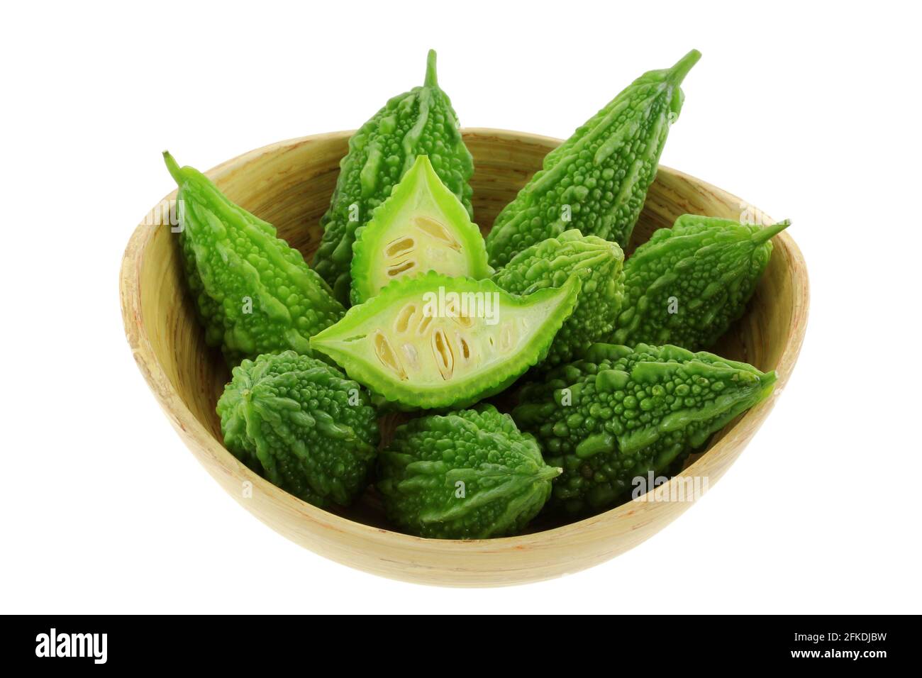 A Bowl of fresh green Bitter Cucumber (Balsum Pear), isolated on white ...