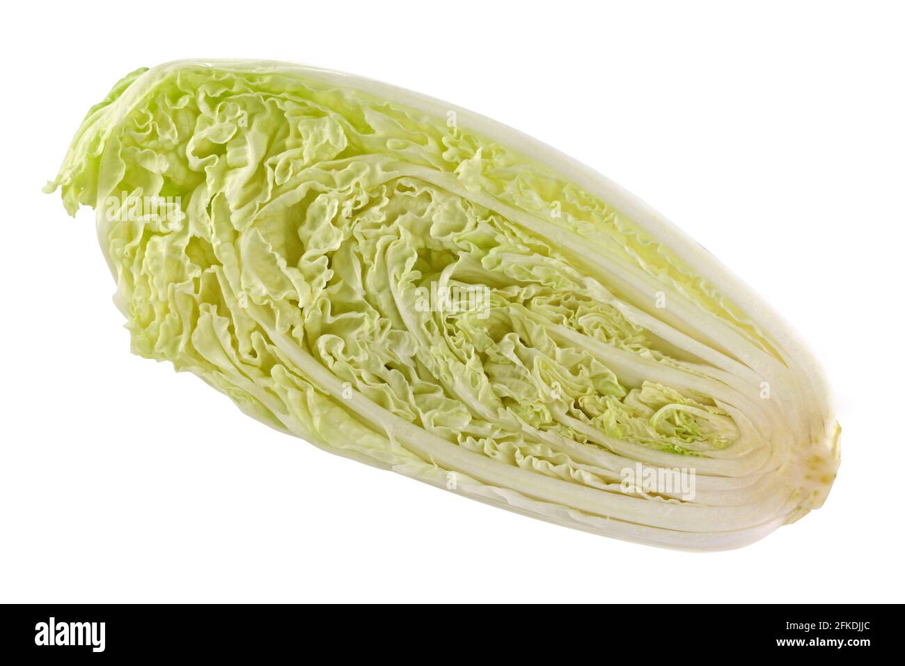 Napa Cabbage cut into half, cross section isolated on white background ...