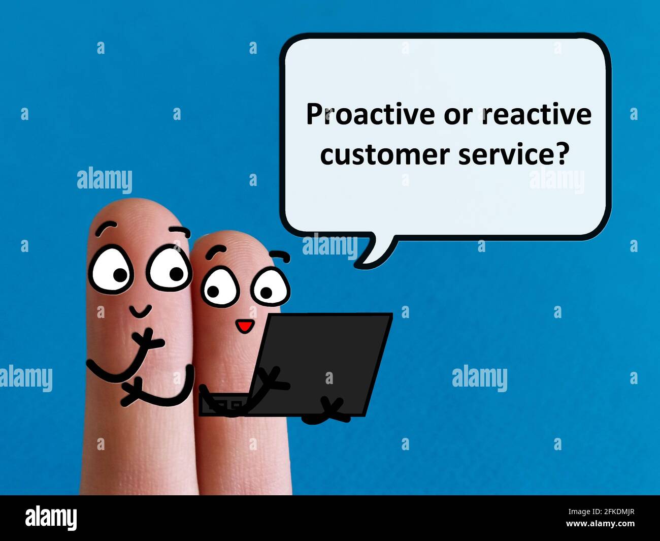 Two fingers are decorated as two person. One of them is asking another ...