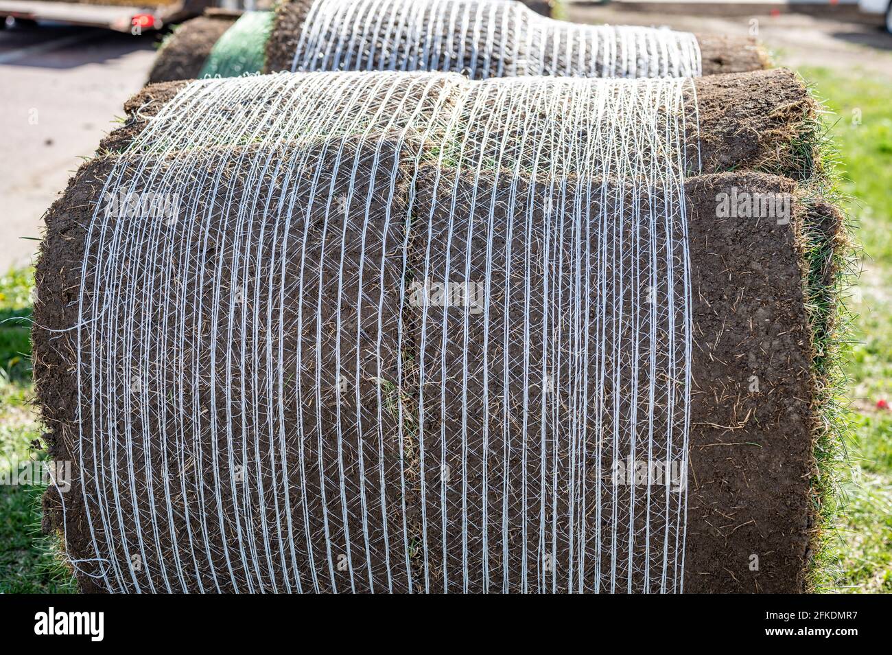 Roll of sod ready for installation at a construction site Stock Photo ...